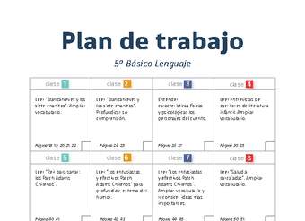 Plan de trabajo Lenguaje 5° básico - Aprendo en Línea - ESTUDIANTE ...