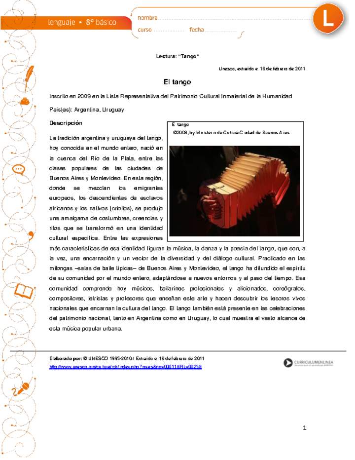 El tango - Aprendo en Línea. Currículum Nacional. Ministerio de Educación