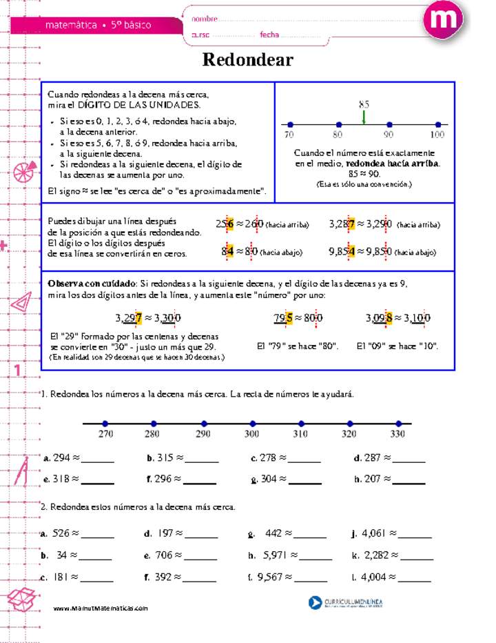 Redondear números a la decena más cercana - Aprendo en Línea ...